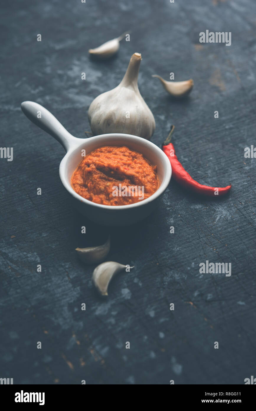 Garlic chutney, made using lahsun/lehsun originating from the India ...
