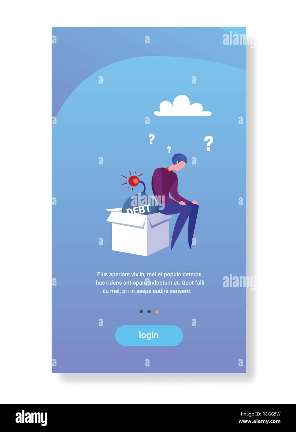 confused businessman sitting open box with bomb credit debt finance ...