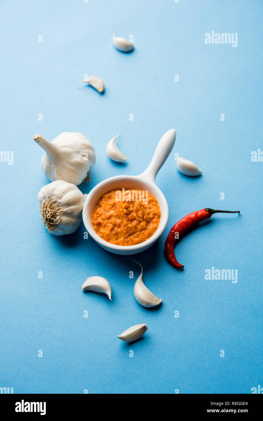 Garlic chutney, made using lahsun/lehsun originating from the India ...