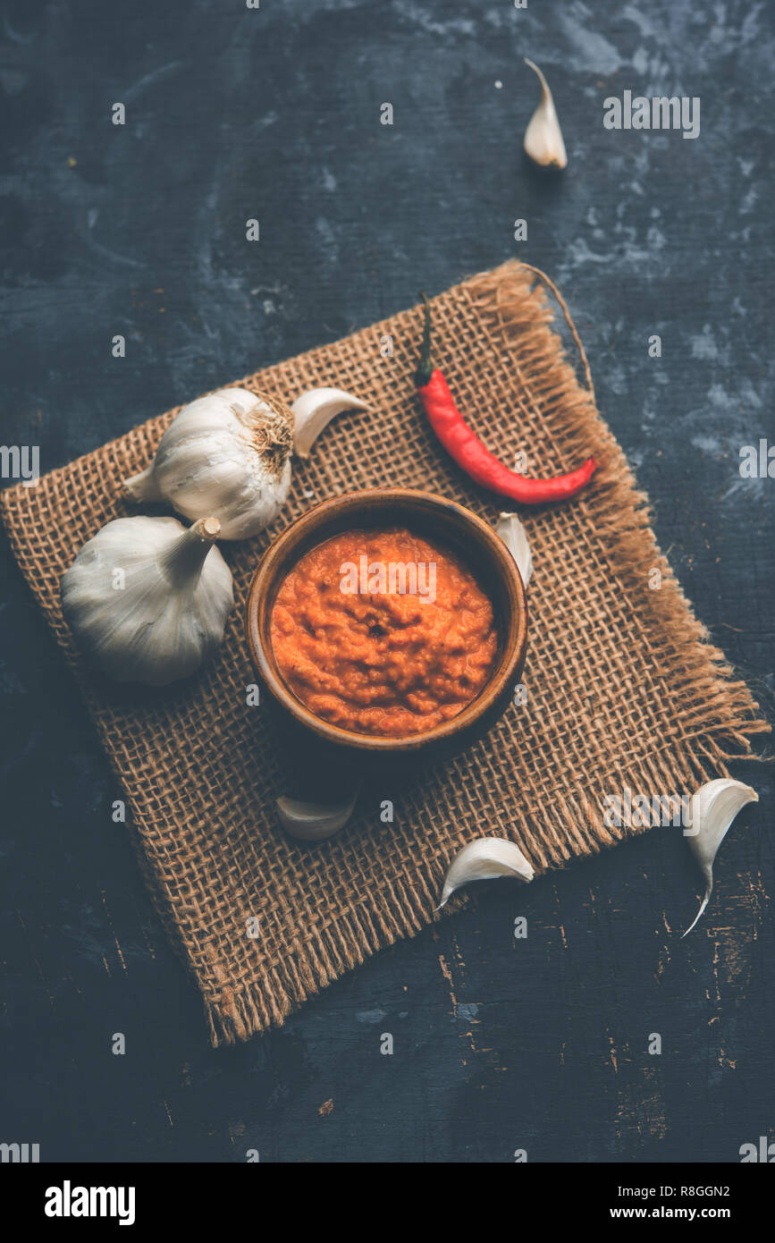 Garlic chutney, made using lahsun/lehsun originating from the India ...