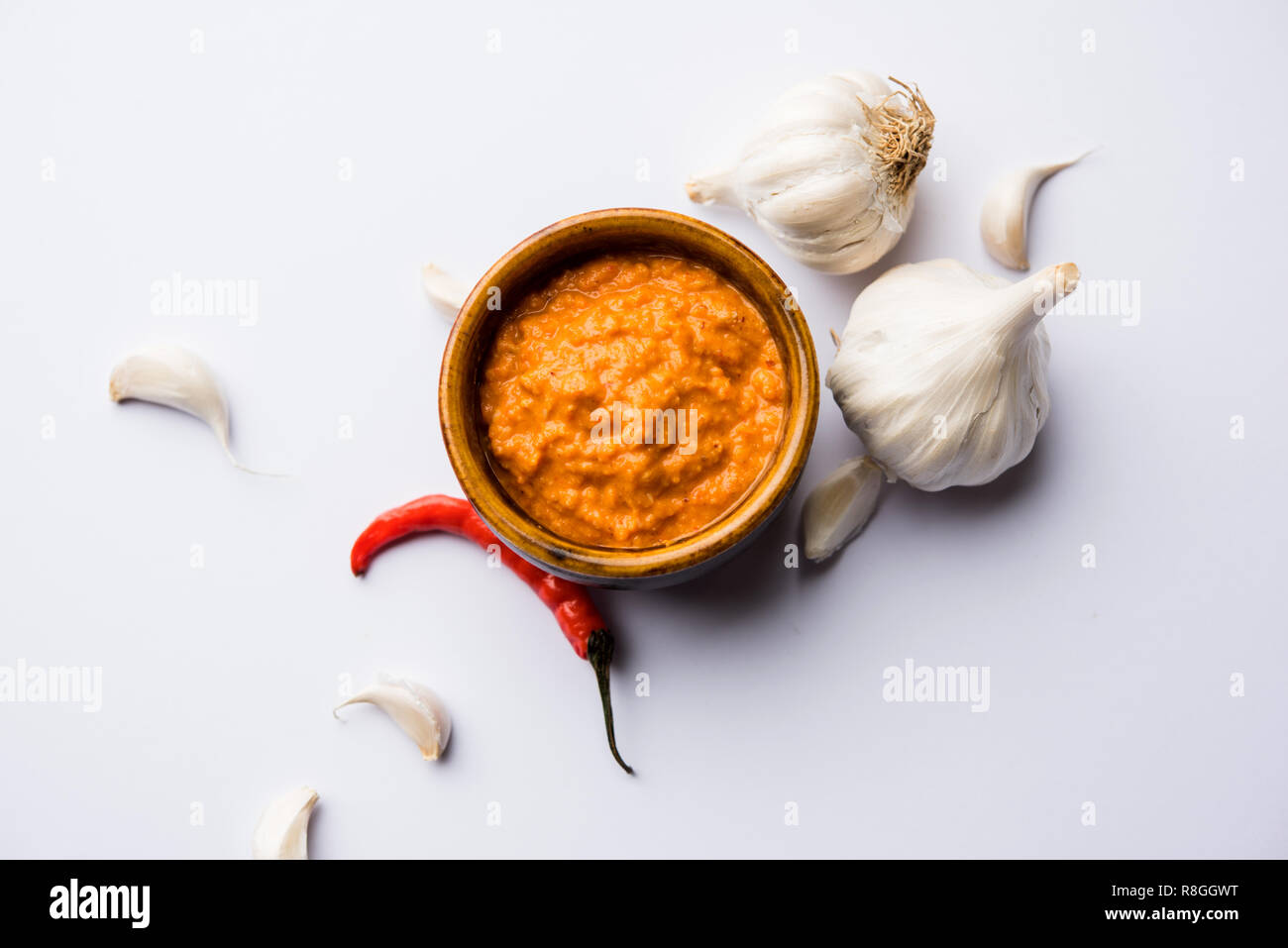 Garlic chutney, made using lahsun/lehsun originating from the India ...