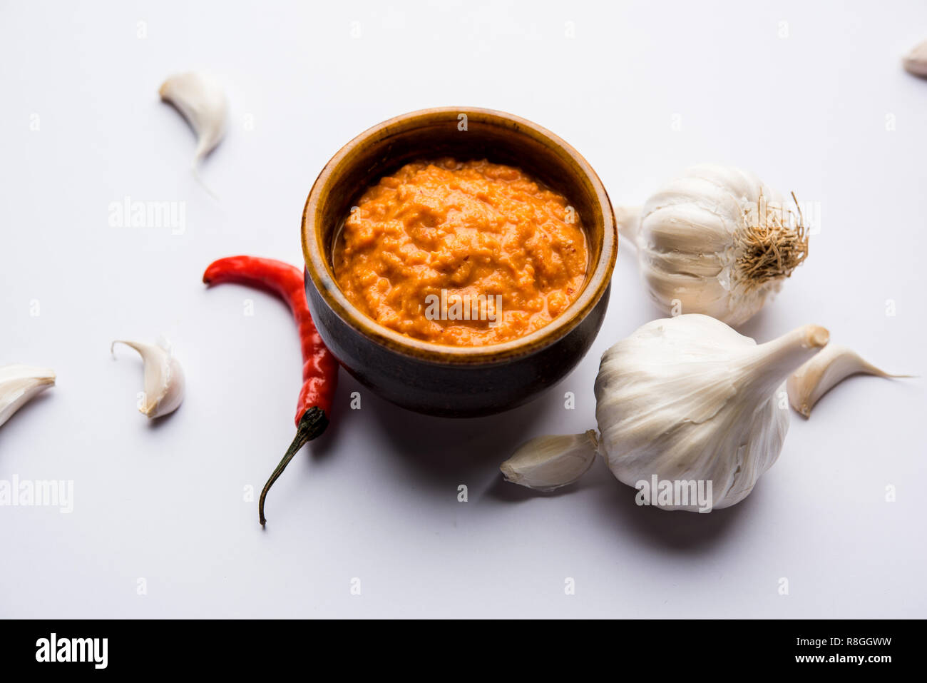 Garlic chutney, made using lahsun/lehsun originating from the India ...
