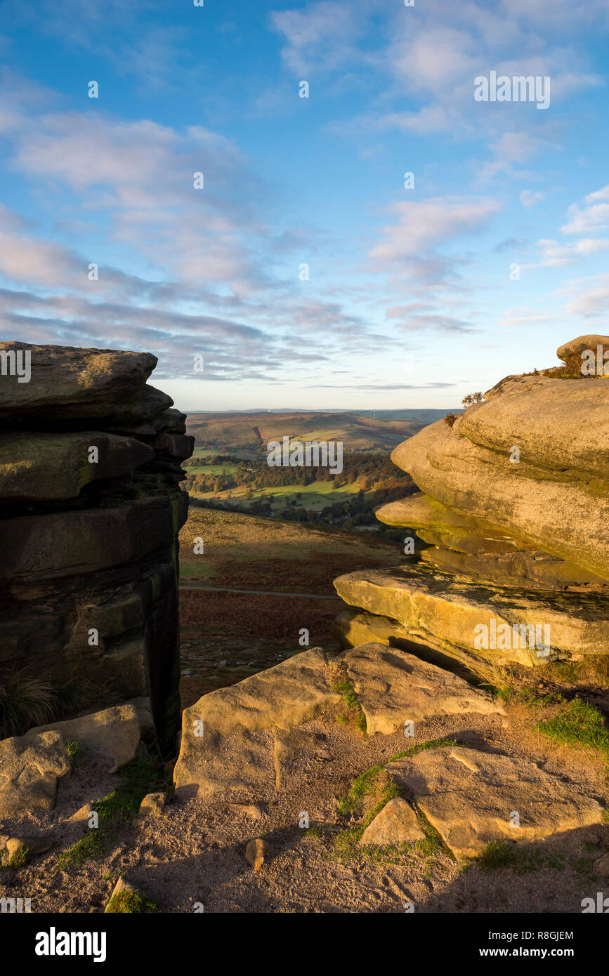 Autumn morning on Stanage Edge in the Peak District national park ...