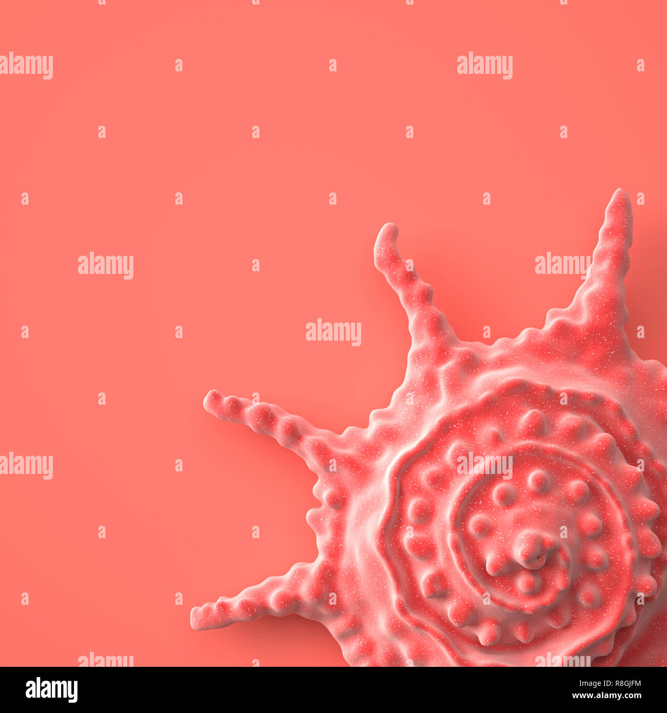 Living Coral color of the Year 2019. Background with shell in trendy ...