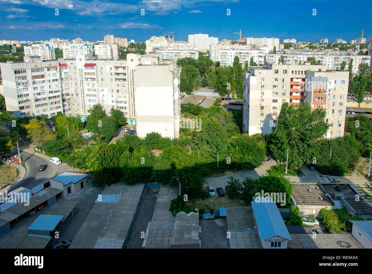 Odessa, Ukraine - August 8, 2018. Aerial view of a large high-rise city ...