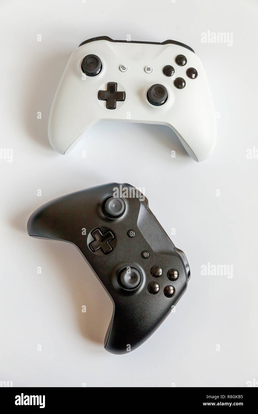 White and black two joystick gamepad, game console isolated on white ...