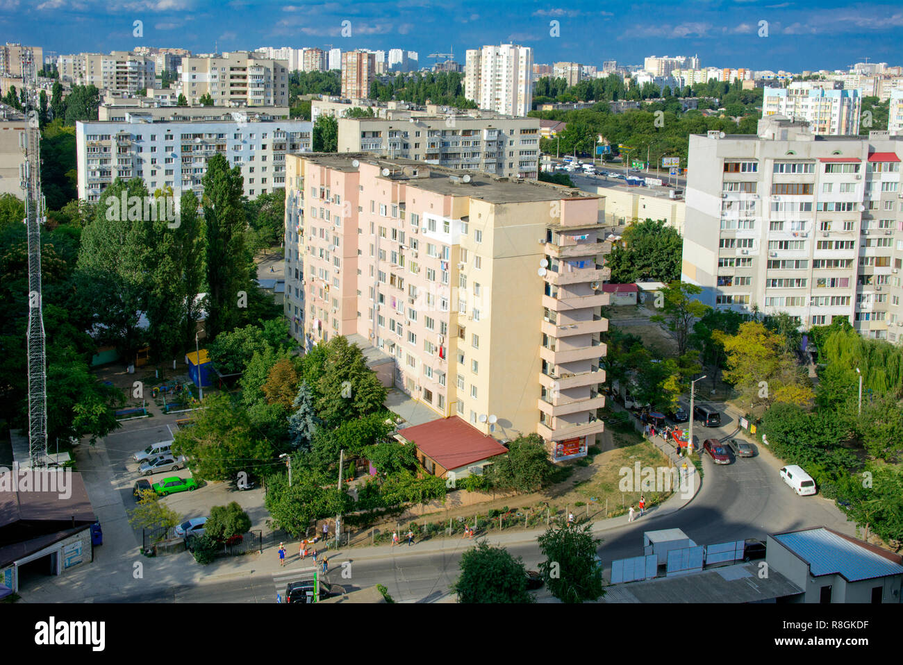 Odessa, Ukraine - August 8, 2018. Aerial view of a large high-rise city ...