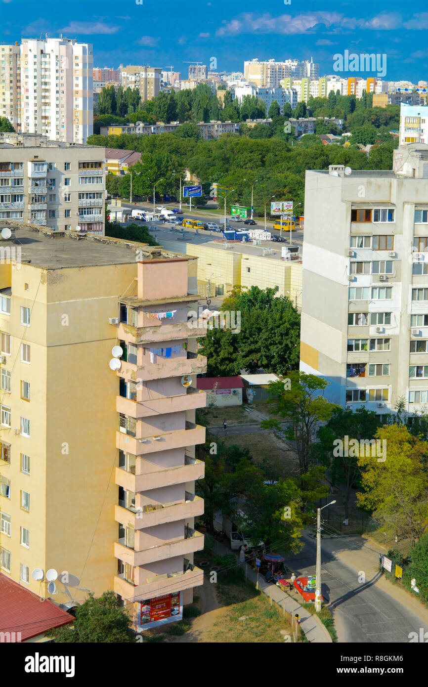 Odessa, Ukraine - August 8, 2018. Aerial view of a large high-rise city ...