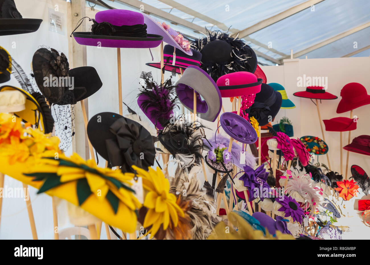 Colourful Display of Millinery at Craft Fair Held in a Marquee Stock ...