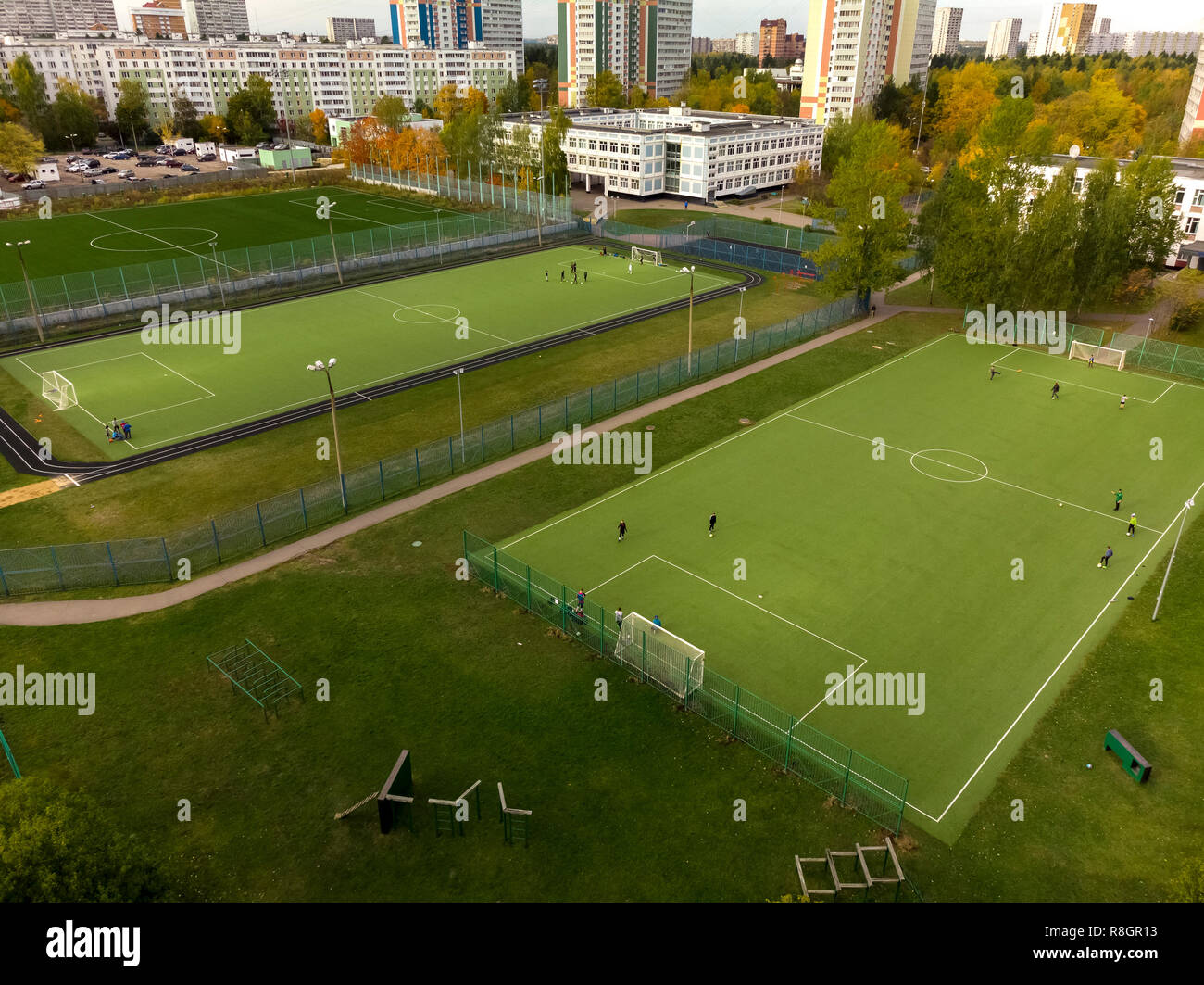 Moscow, Russia - October 29. 2018. City landscape with school and ...