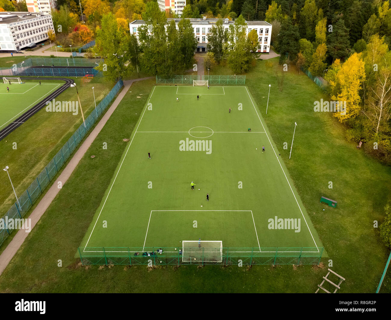 Moscow, Russia - October 29. 2018. landscape with school and football ...
