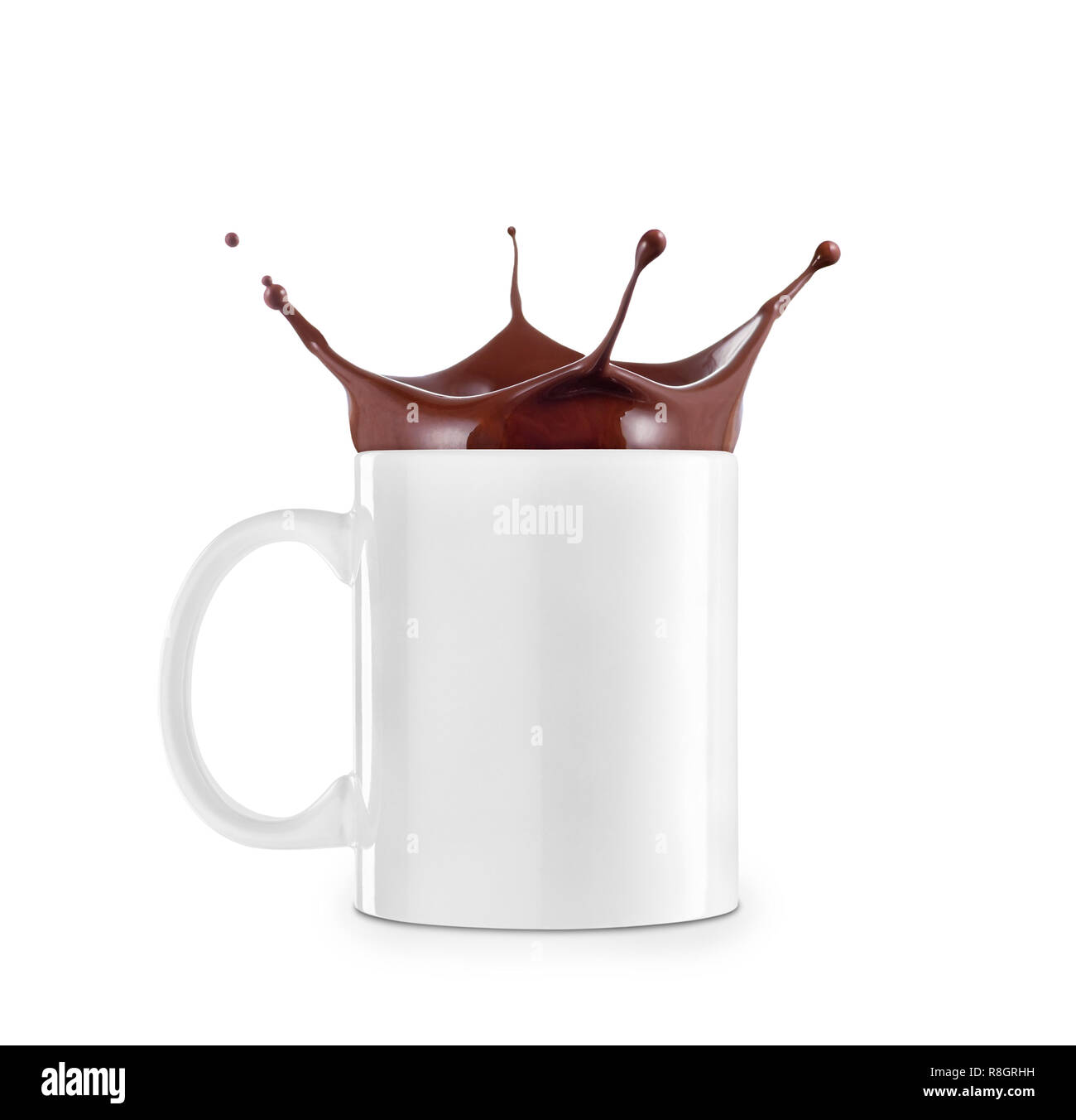 hot chocolate or cocoa in cup with splash isolated on white background ...