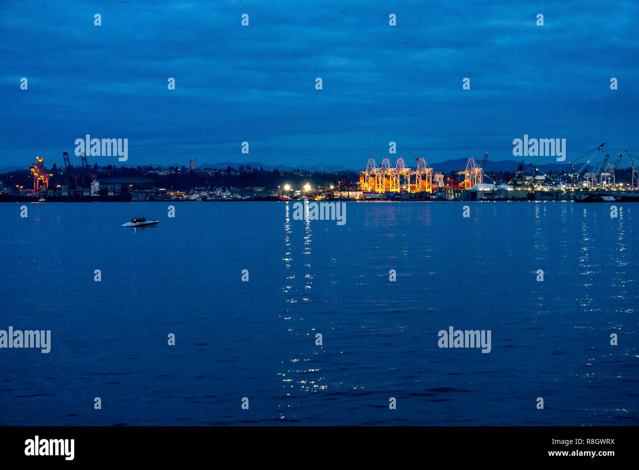 A view of the Port of Seattle ligthts at night Stock Photo - Alamy