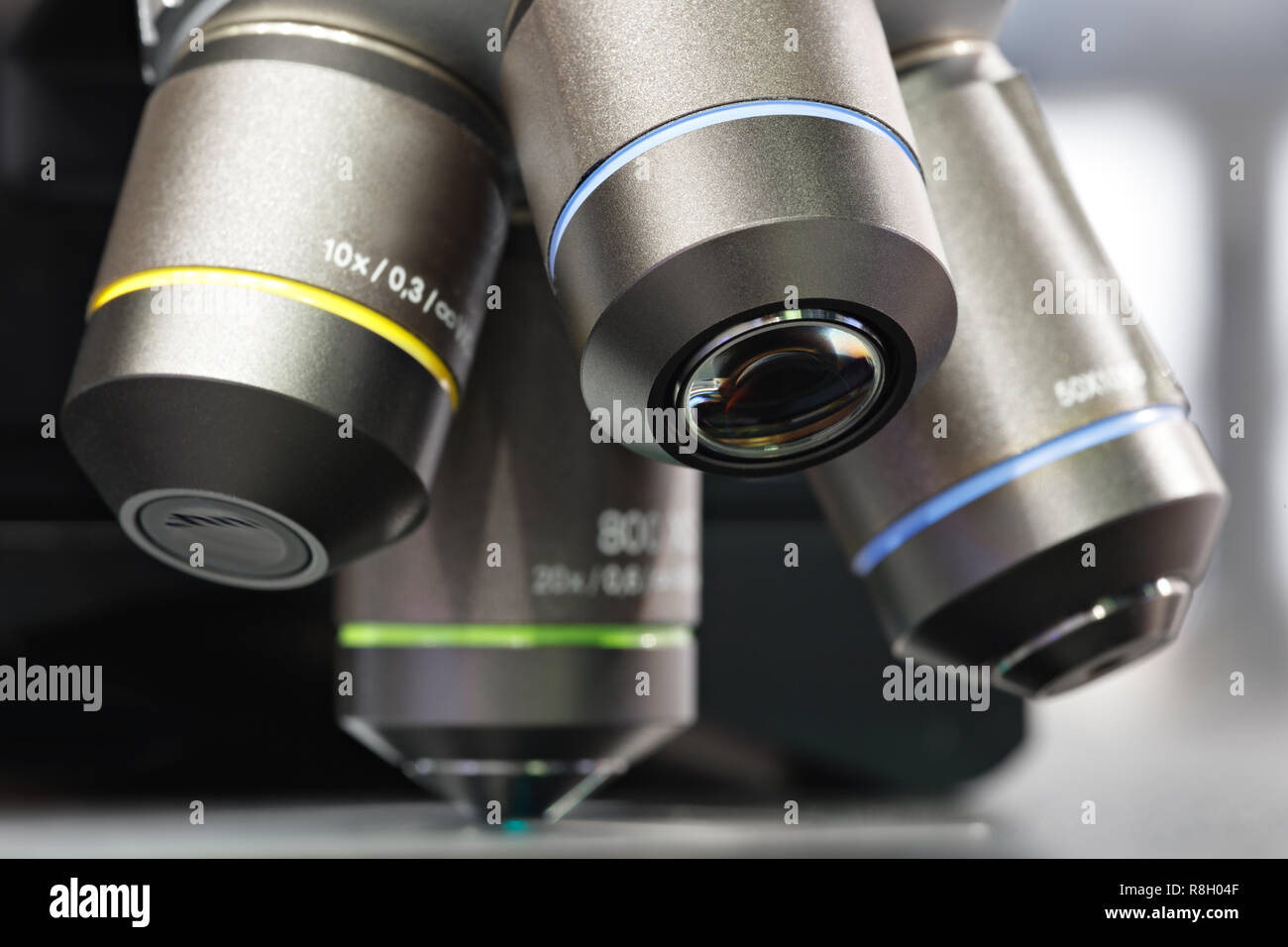 Close up of examining of test sample under the microscope in laboratory ...