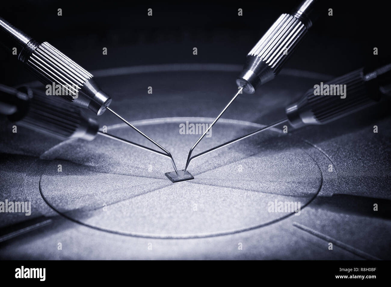 manufacture of chips on a printed circuit board under a microscope ...