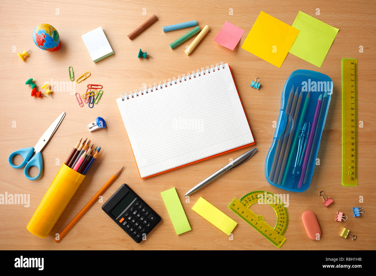 Back to school concept on wooden texture background Stock Photo - Alamy