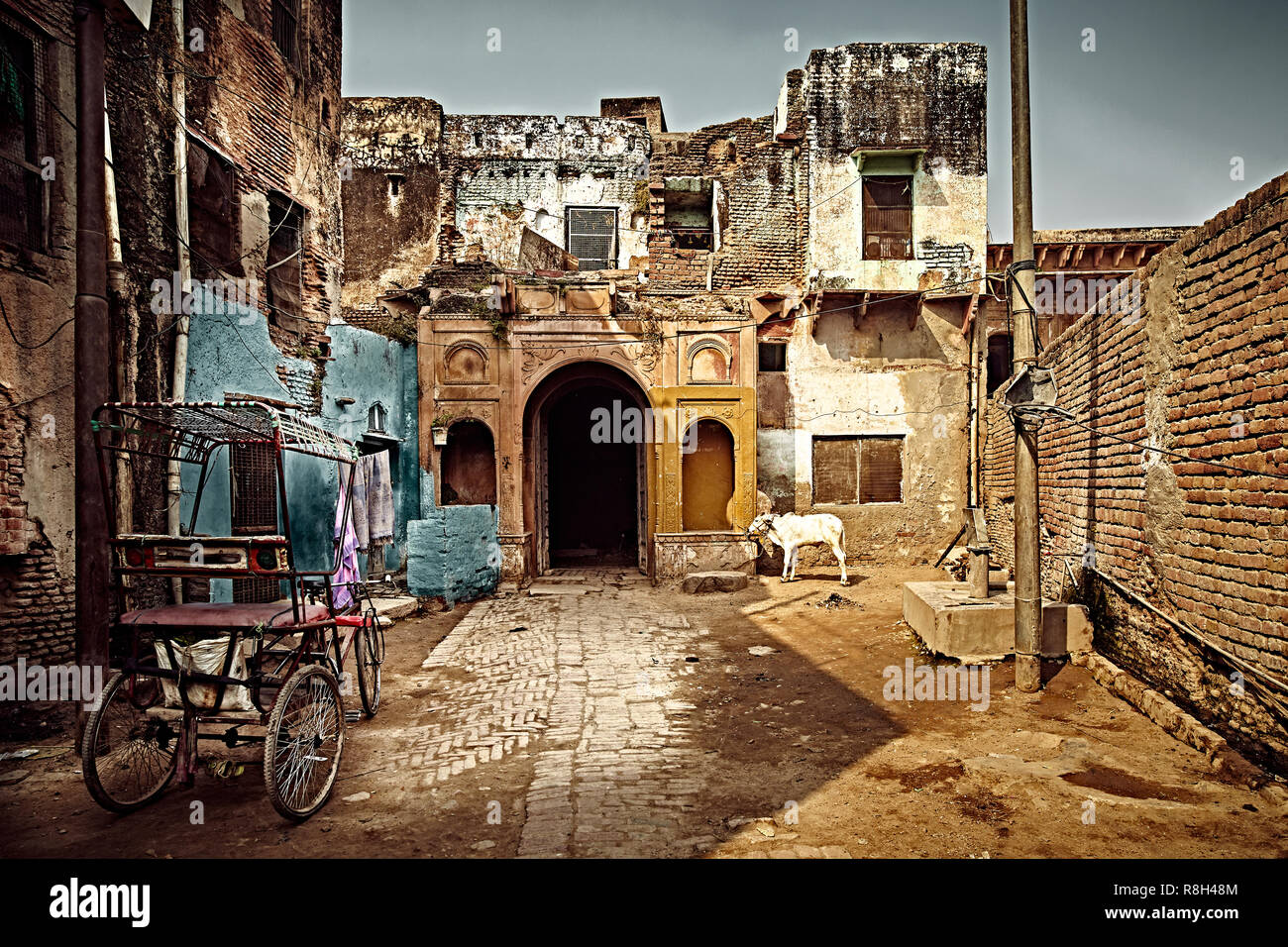 Old street of holy indian town Vrindavan. Uttar Pradesh, India Stock ...