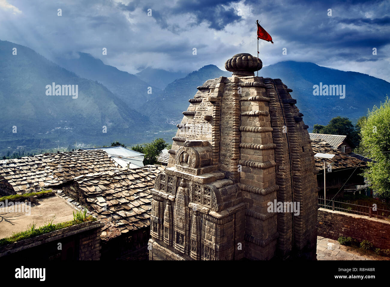 Traditional countryside Gauri Shankar Temple in Naggar. Himachal ...