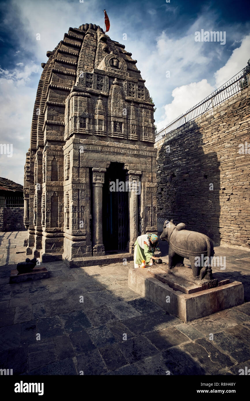 Traditional countryside Gauri Shankar Temple in Naggar. Himachal ...