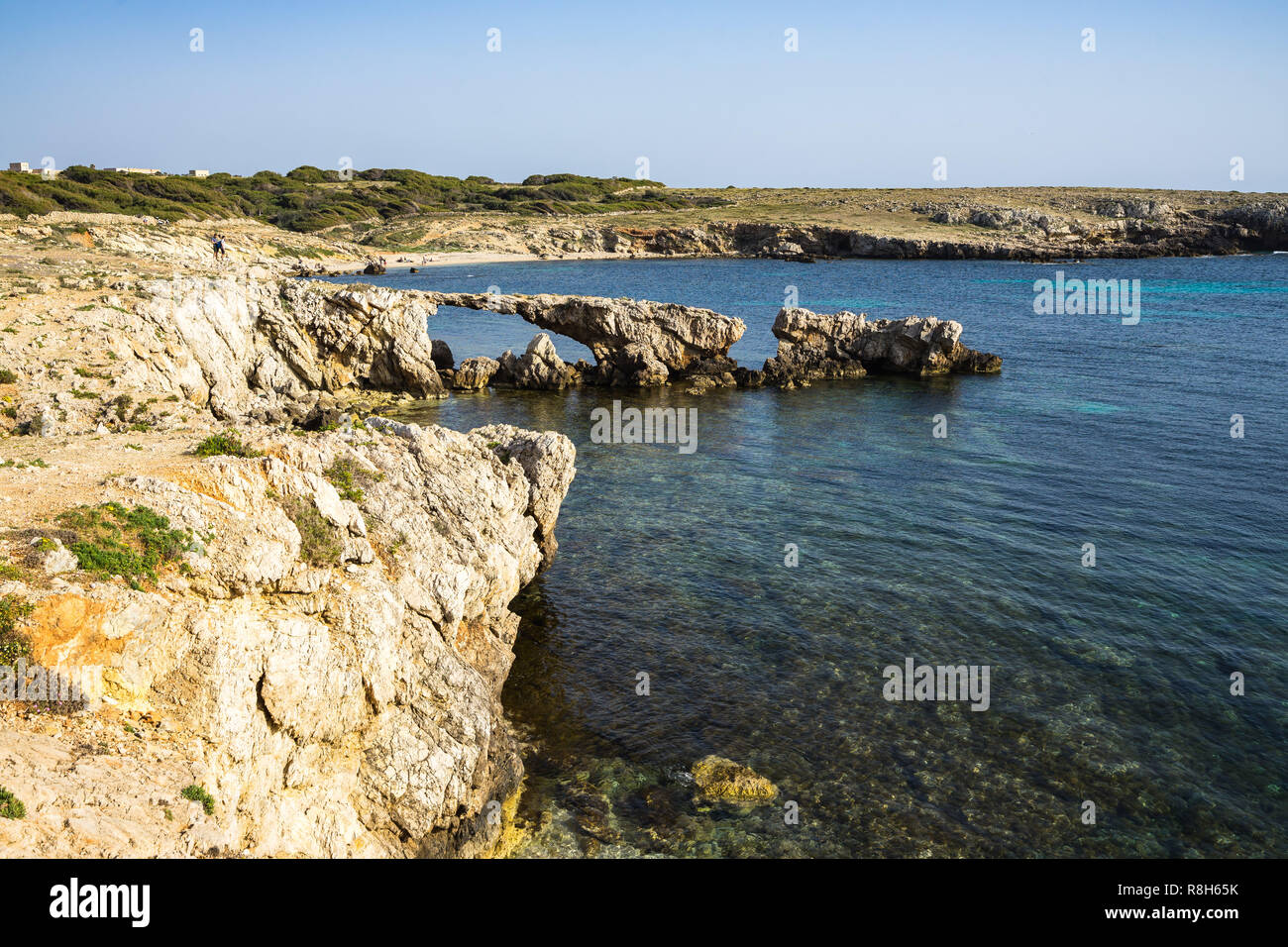 Cala Rotonda beach at Favignana with the amazing stone called “Arco di ...