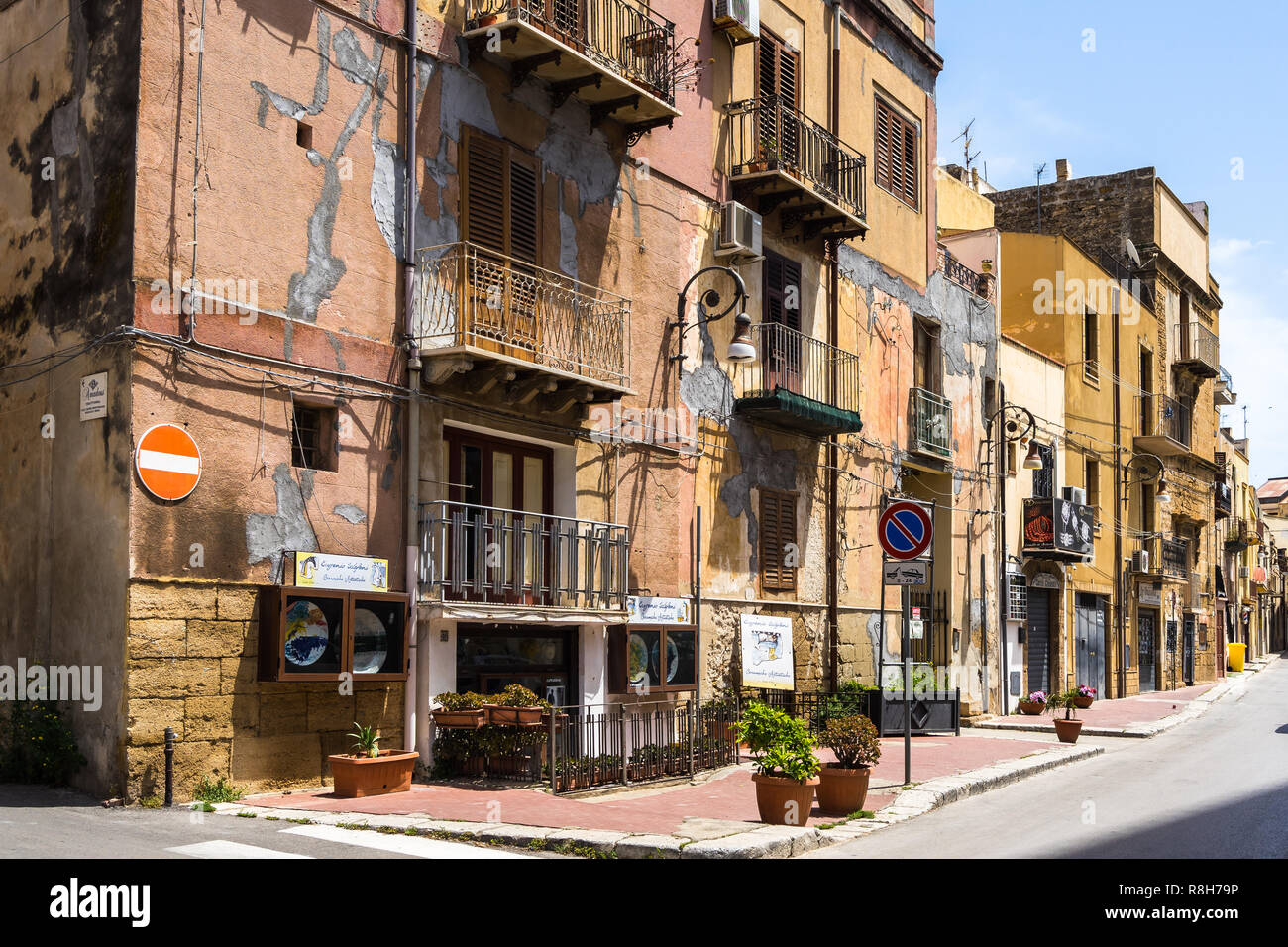 Street in Sciacca historic centre. Sciacca, Sicily, Agrigento province ...