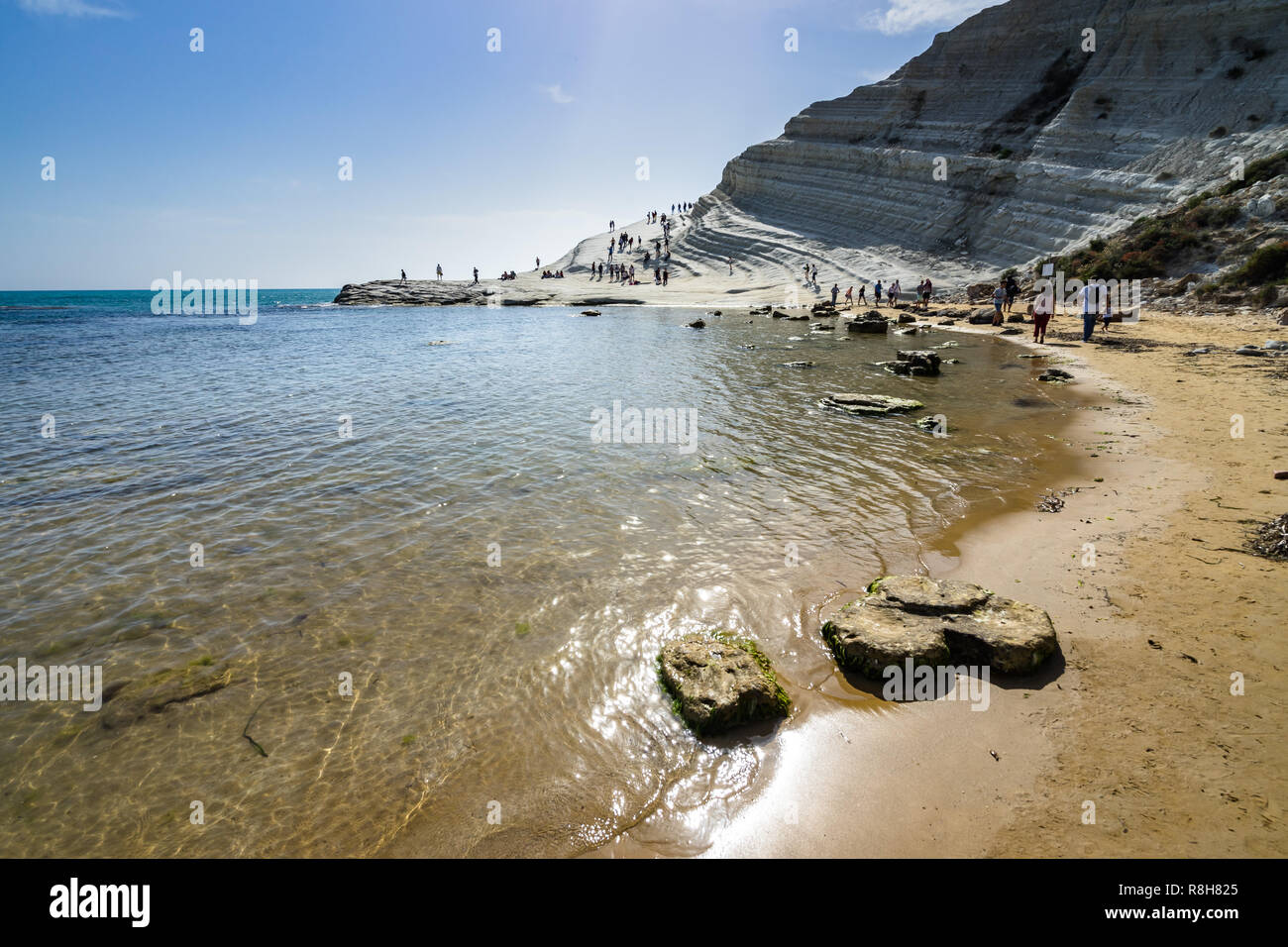 Sun reflection on the beach near the Scala dei Turchi. Realmonte ...