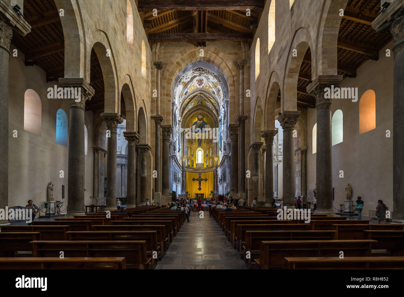 Interior catholic cathedral old town cefalu hi-res stock photography ...