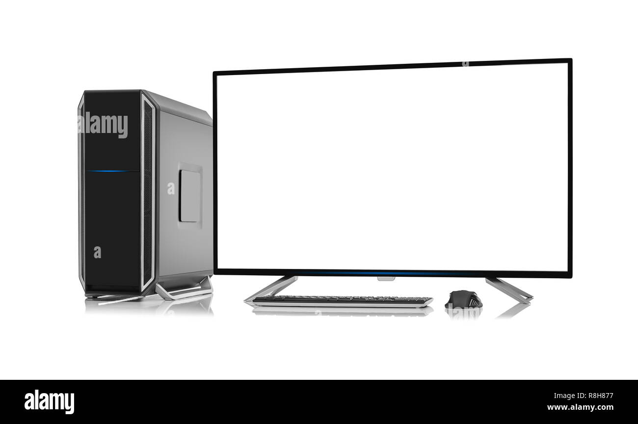 Desktop computer and keyboard and mouse on white Stock Photo - Alamy
