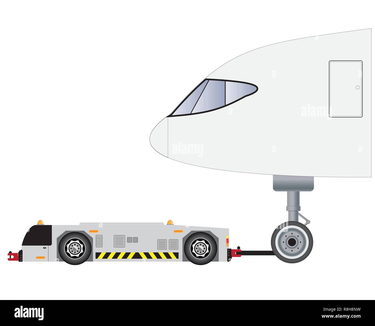 Airport tow truck with passenger airplane vector and illustration Stock Vector Image & Art - Alamy