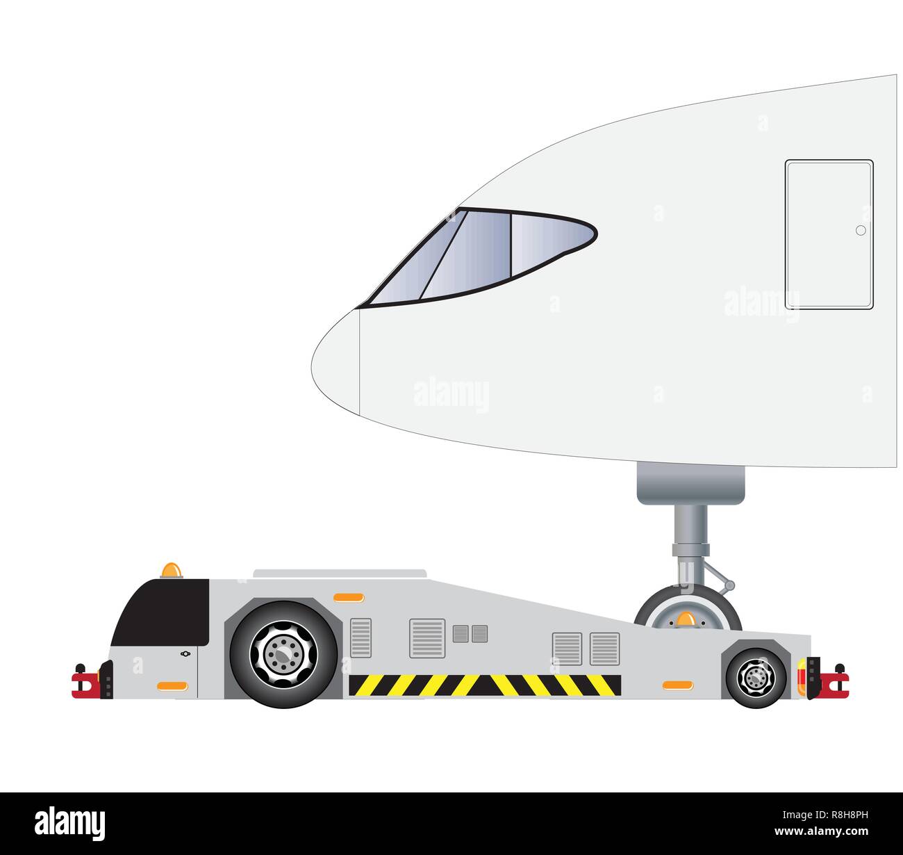 Airport tow truck with passenger airplane vector and illustration Stock ...