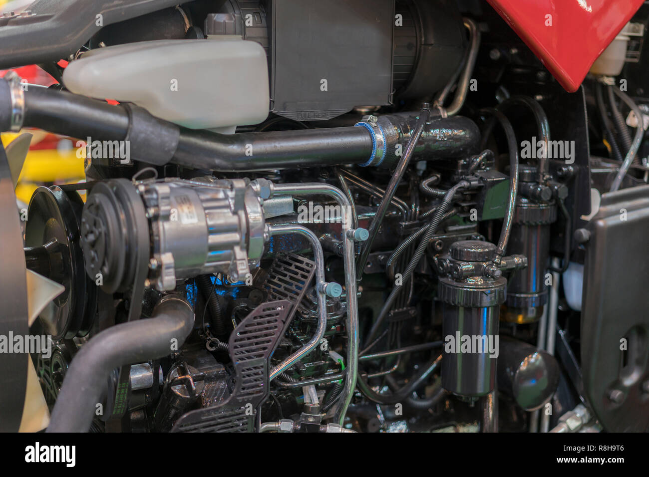 Modern new agricultural diesel tractor engine. Modern new hi-tech ...