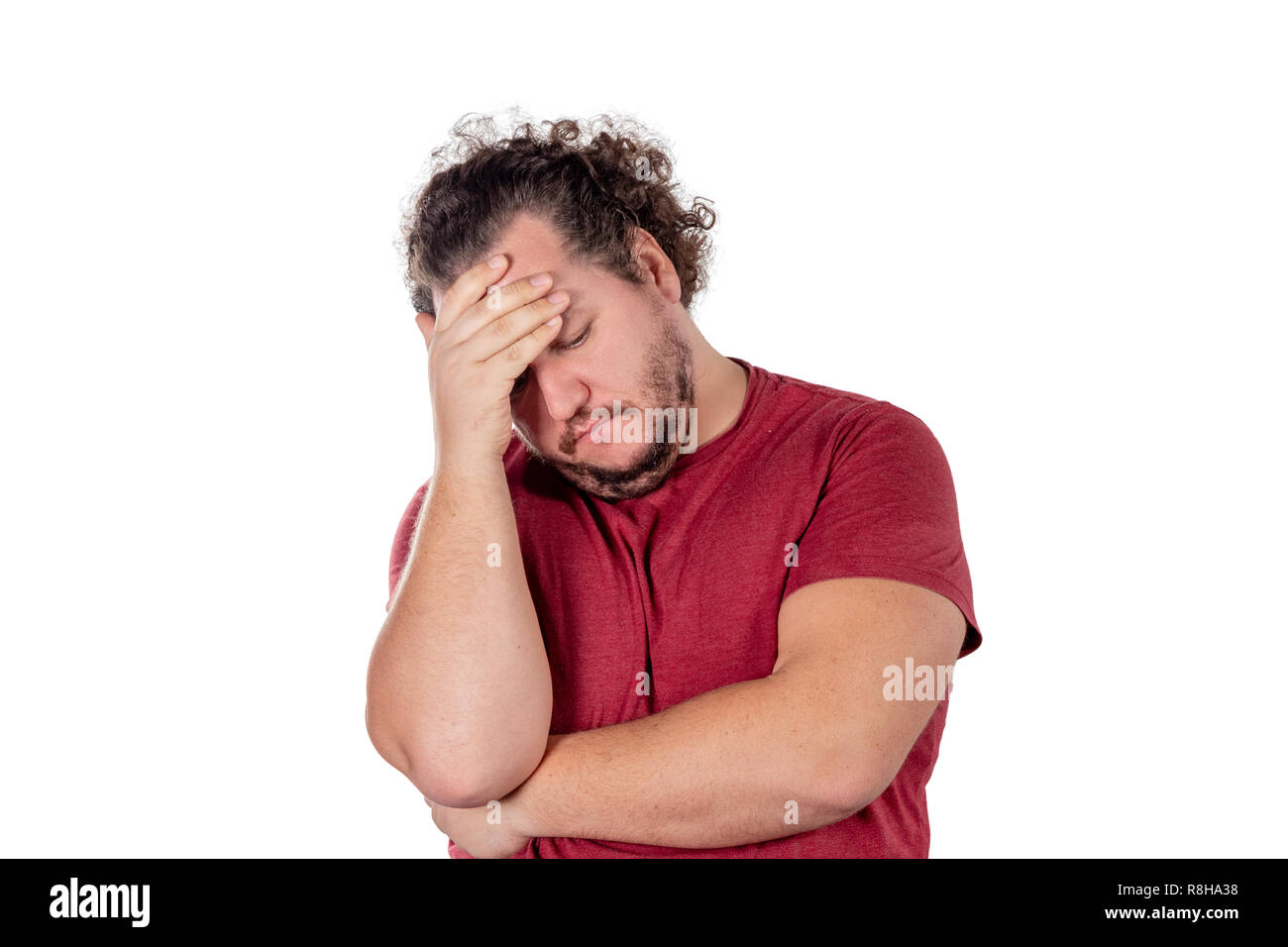 A fat man has high blood pressure and headache Stock Photo - Alamy
