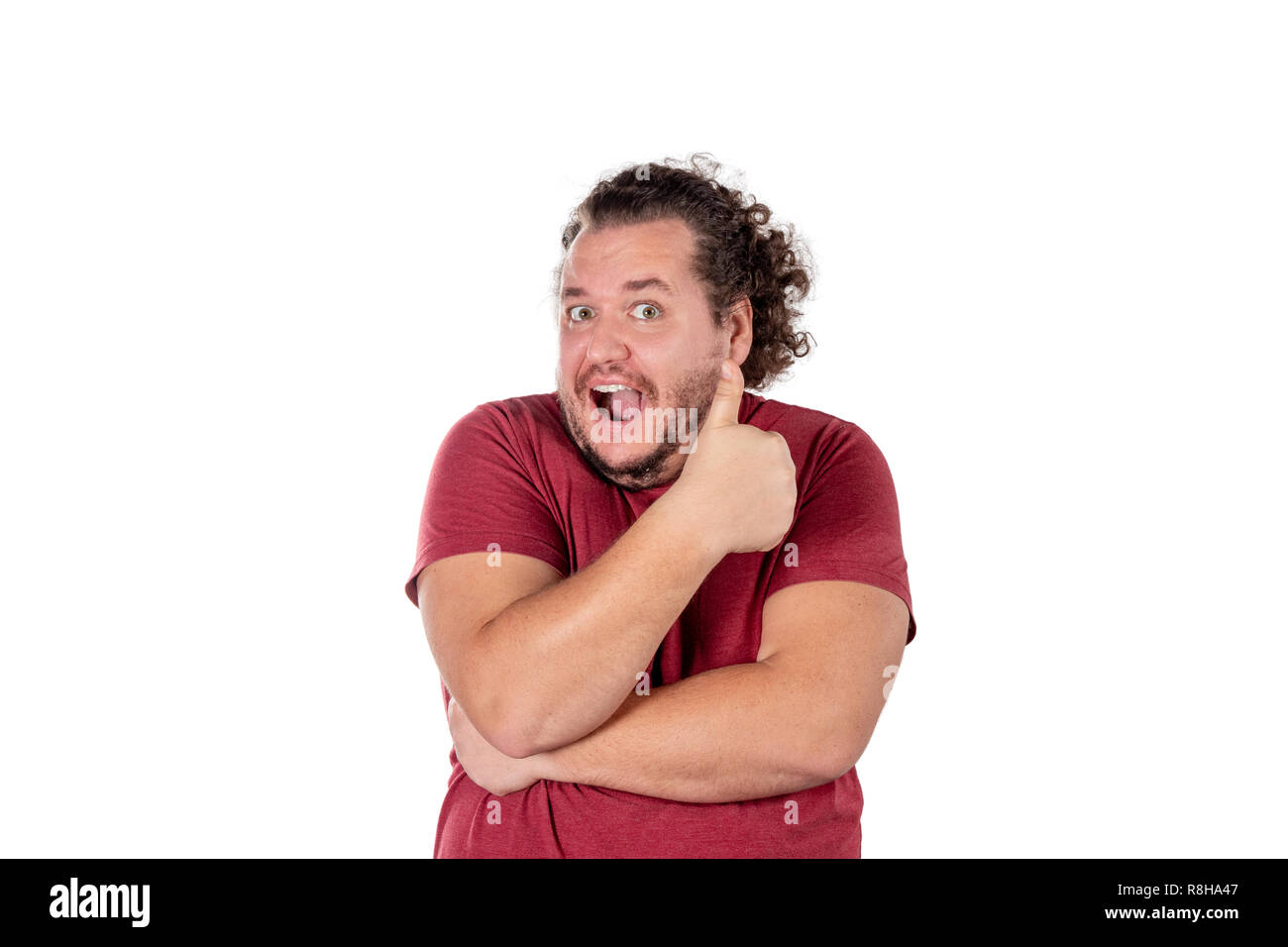 Fat happy man show thumb up sign Stock Photo - Alamy