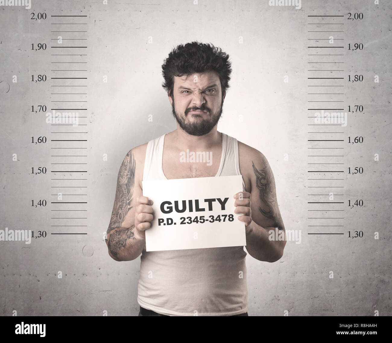 Caught guilty man with ID signs on his hand Stock Photo - Alamy