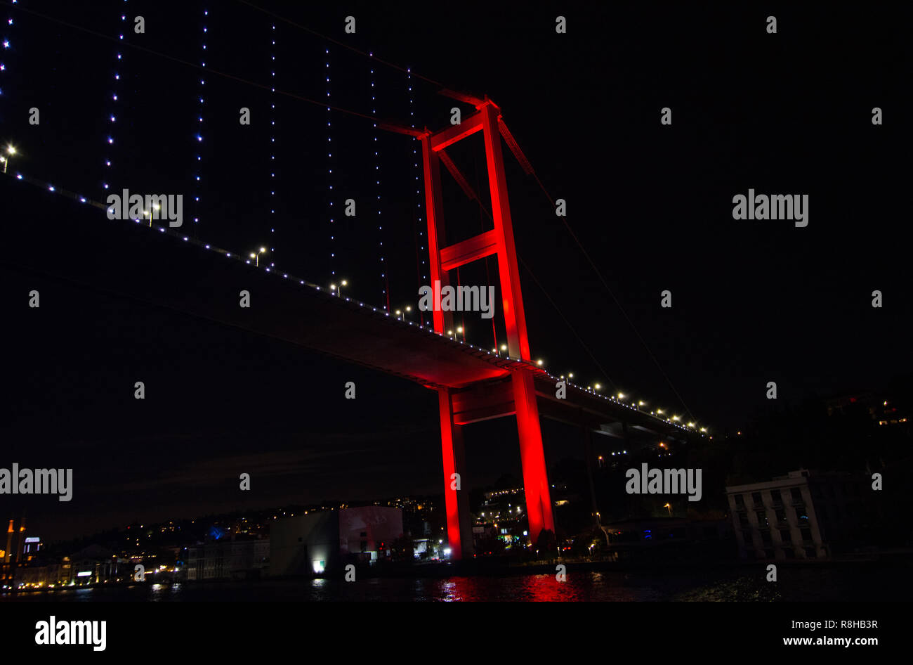 Night view of a suspension bridge, Turkey, Istanbul Stock Photo - Alamy