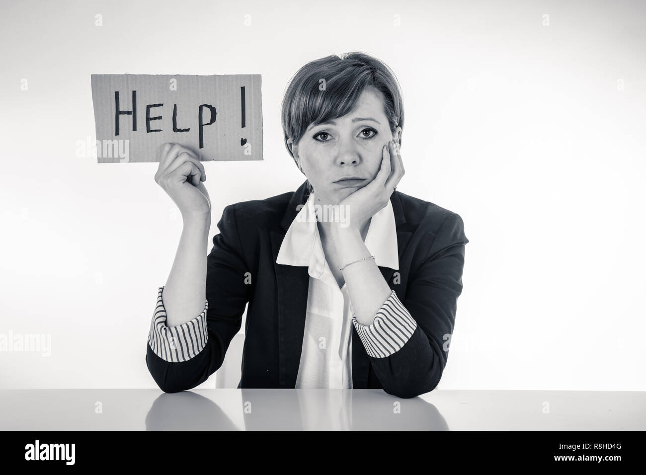 Young beautiful red haired caucasian business woman tired asking for ...