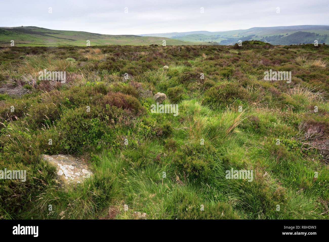 View over Eyam Moor Stone Circle and Barrow, Eyam village, Peak ...