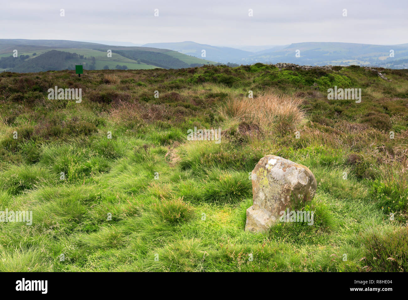 View over Eyam Moor Stone Circle and Barrow, Eyam village, Peak ...