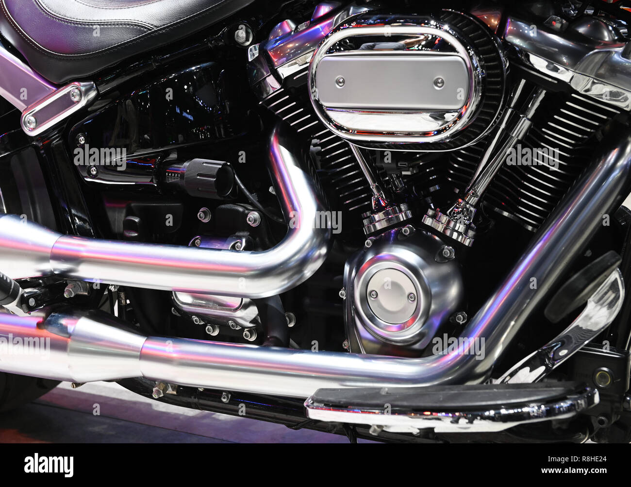 Closeup of a big shiny Motorcycle engine Stock Photo - Alamy