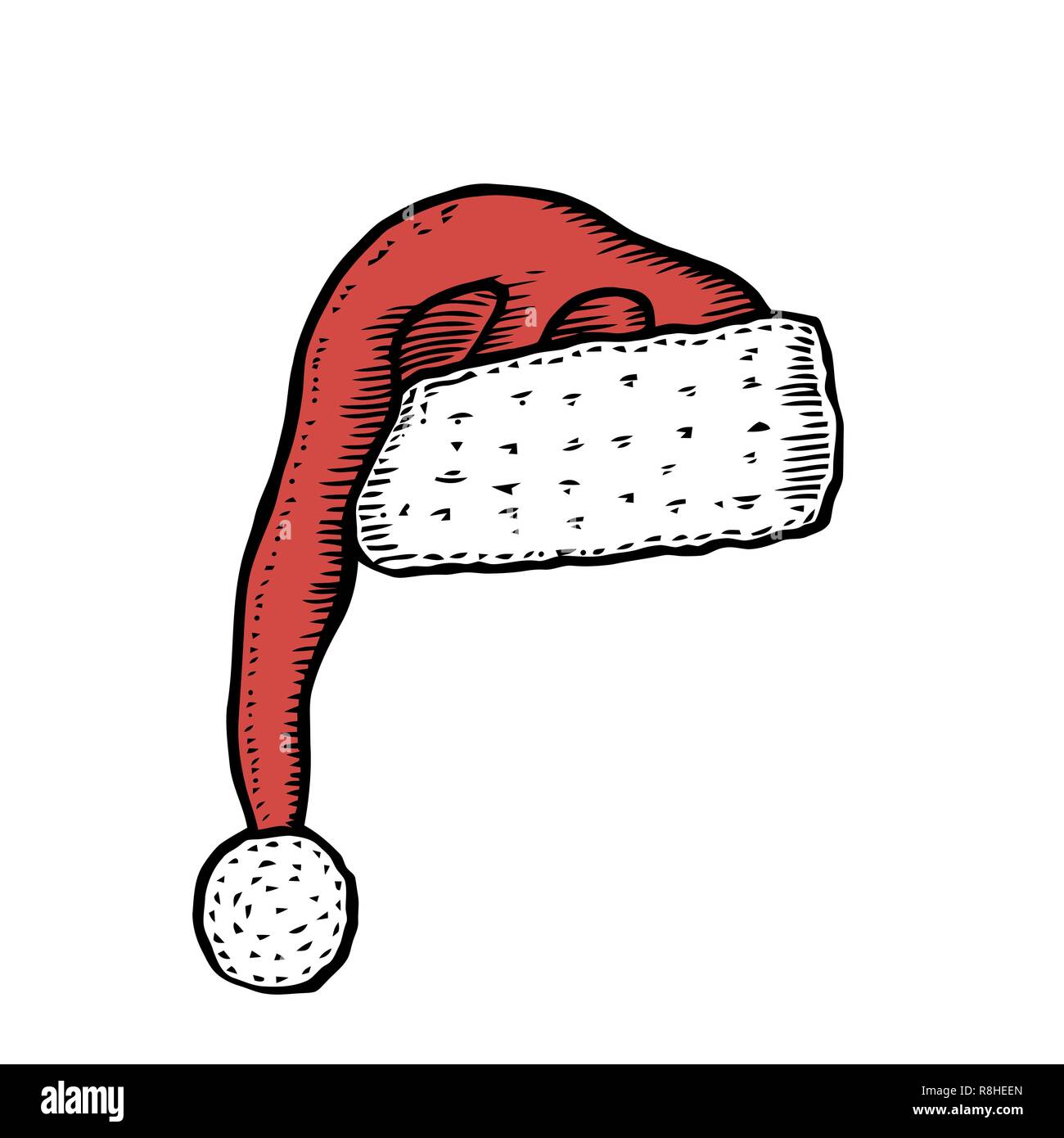 Santa Claus red hat illustration, drawing, engraving, ink, line art ...