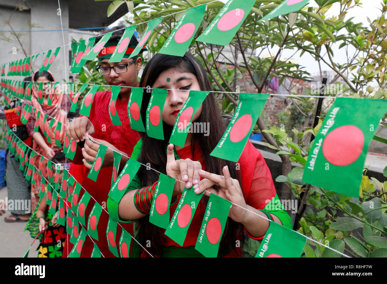 Dhaka, Bangladesh - December 15, 2018: Bangladeshi people decorate the ...