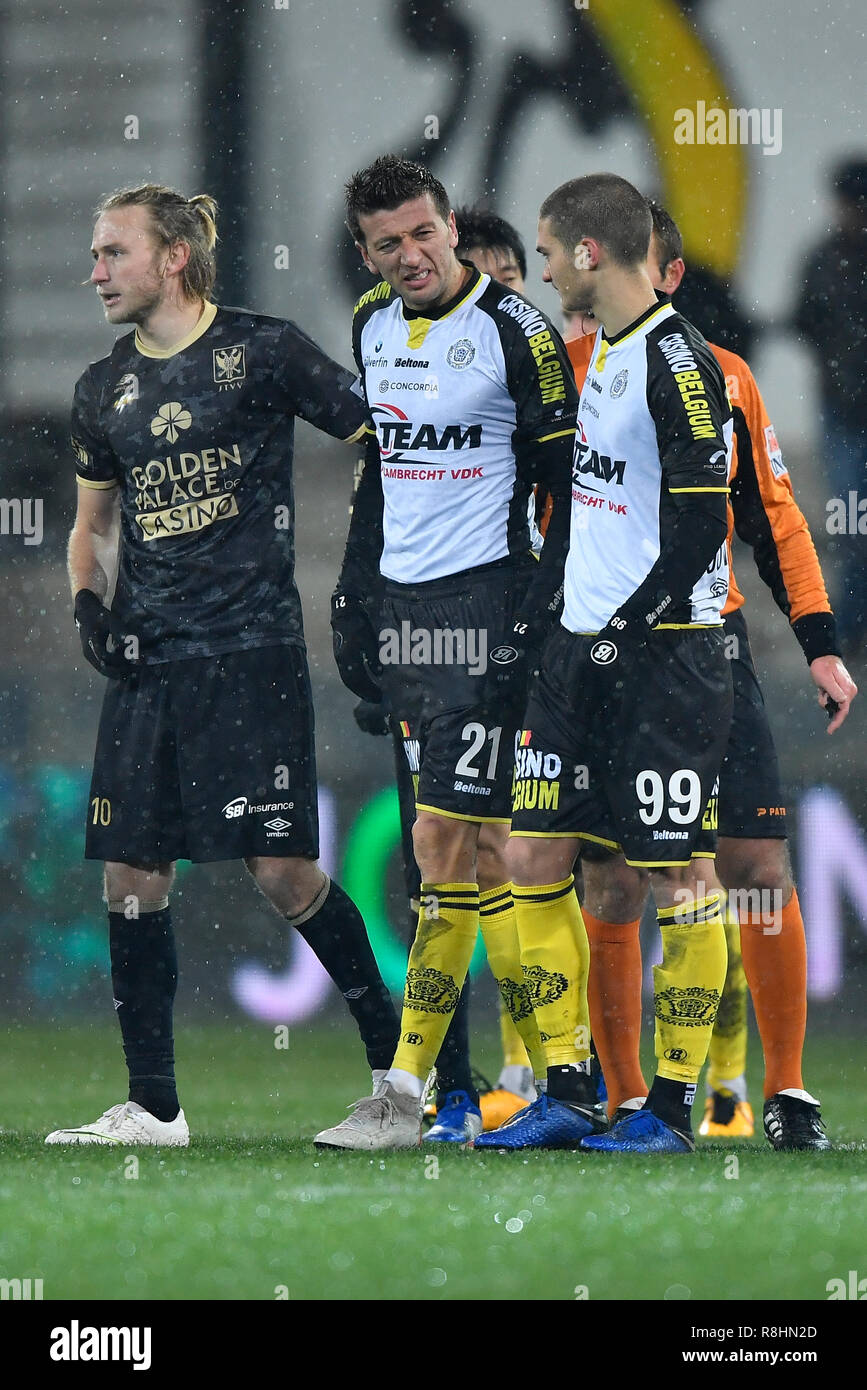 LOKEREN, BELGIUM - DECEMBER15 : Marko Miric of Lokeren injured during ...