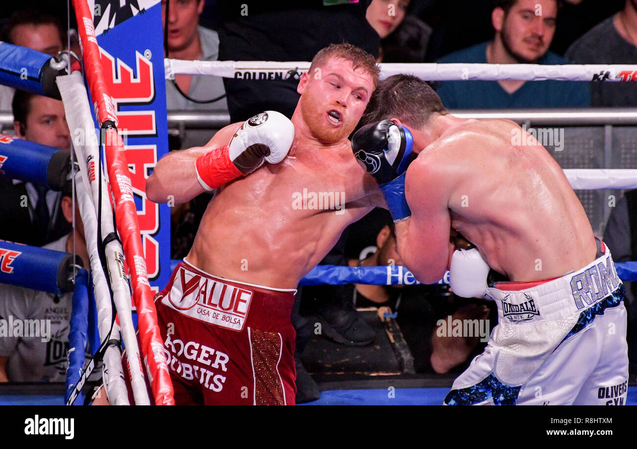 New York, New York, USA. 15th Dec, 2018. CANELO ALVAREZ (red trunks ...
