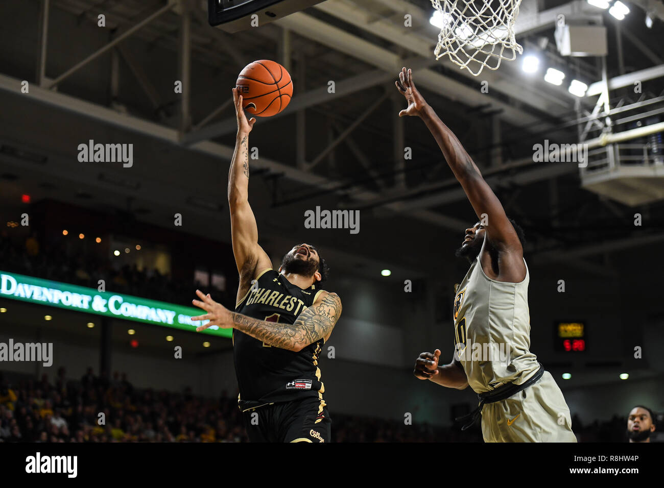 Richmond, VA, USA. 15th Dec, 2018. GRANT RILLER (1) scores over the top ...