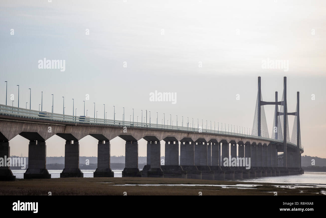 Caldicot, Wales, UK, December 16th 2018. Traffic passes into Wales on ...