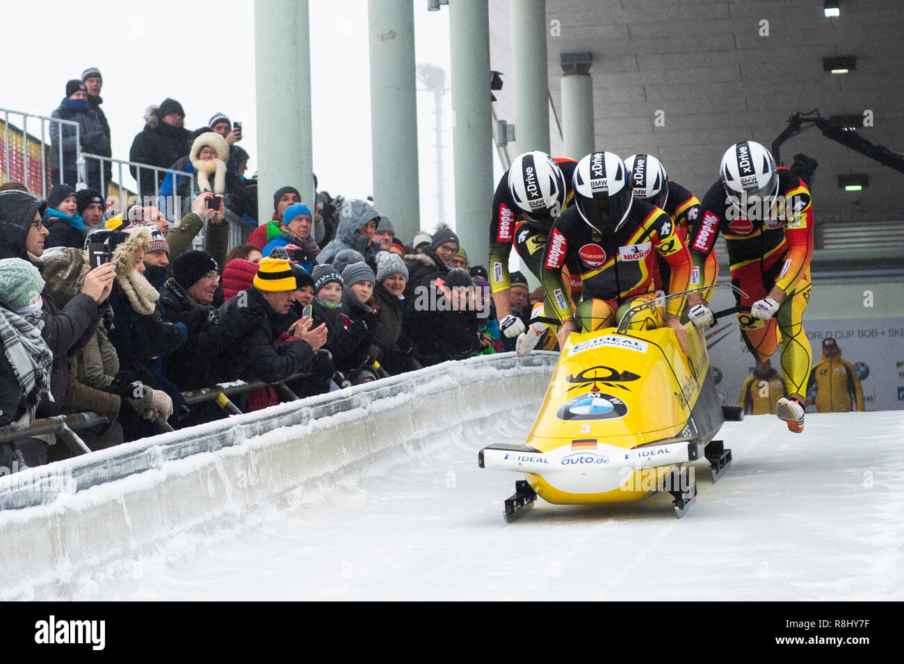 Winterberg, Germany. 16th Dec, 2018. Bob, World Cup, four-man bobsleigh, 2nd run in the Veltins ...
