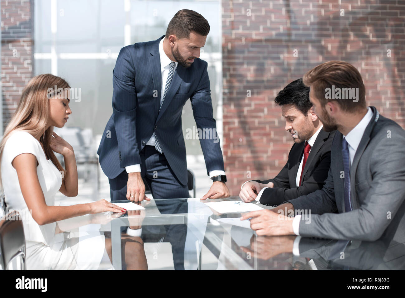 Angry male manager talking employees hi-res stock photography and ...