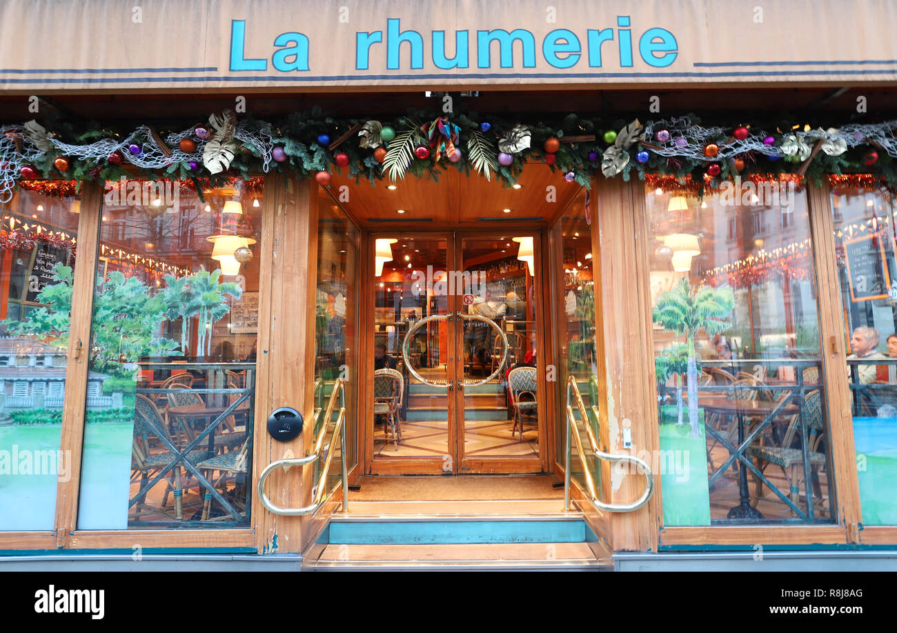 The traditional French cafe La Rhumerie decorated for Christmas. It ...