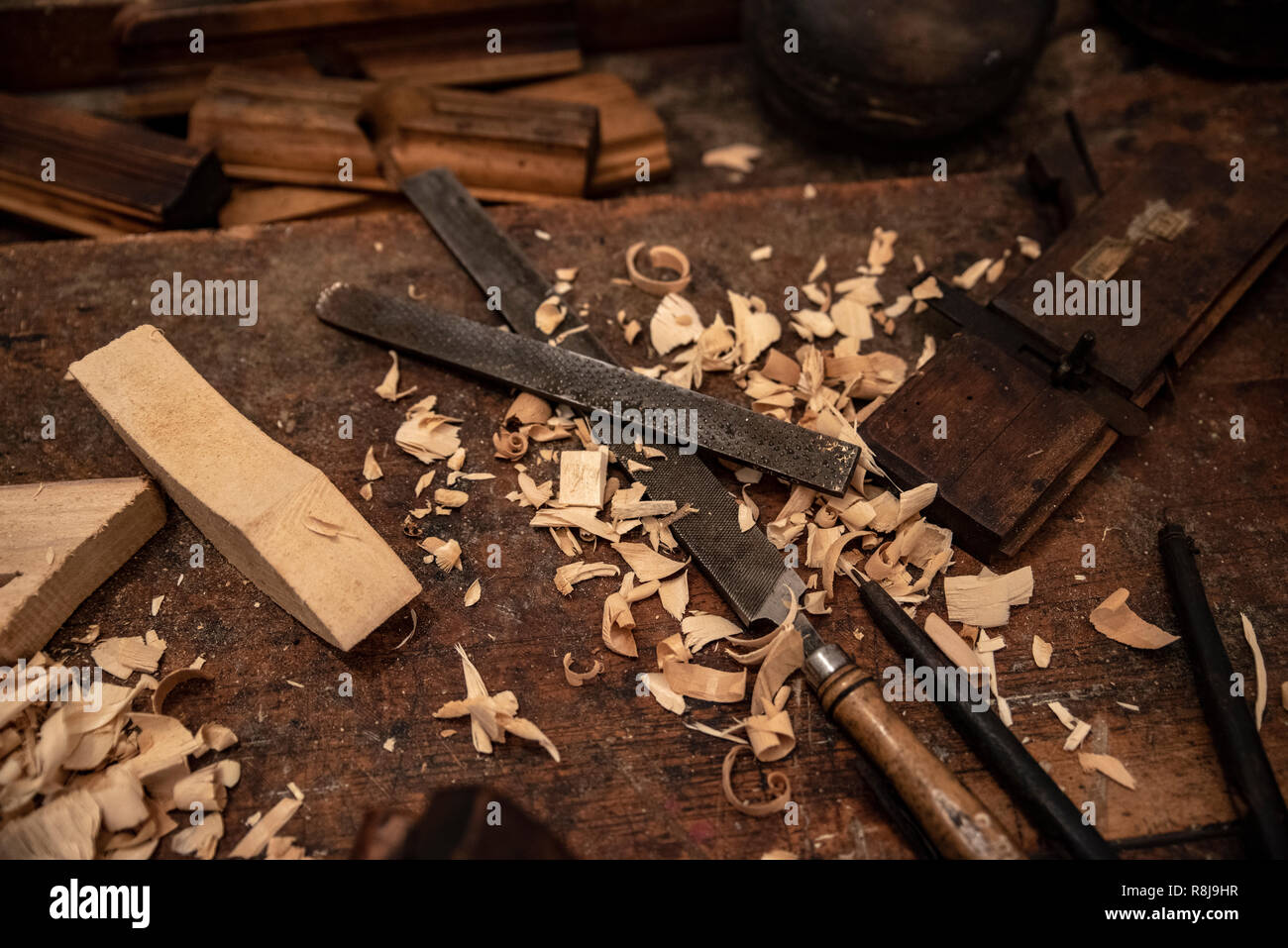 old tools for traditional wooden art work Stock Photo - Alamy