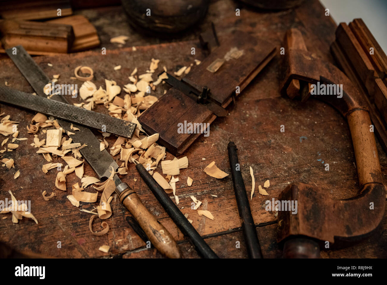 old tools for traditional wooden art work Stock Photo - Alamy